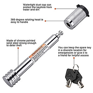 CZC AUTO Trailer Hitch Lock 5/8" Dia, Locking Hitch Pin 4" Super Extra Long Chrome Coated Hitch Pin with Keys for Class III IV to Hitch Bike Rack Tray Ball Tow Rope for Trailer Truck Car Boat