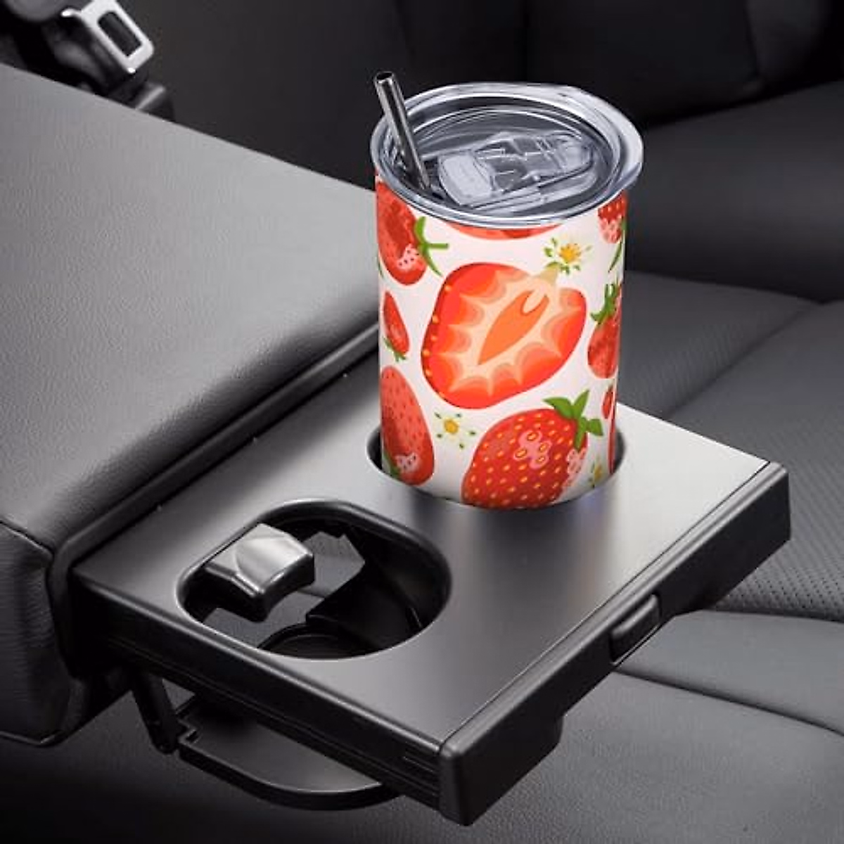 AFHYZY 20 oz Tumbler Reusable Coffee Travel Mug with Lids and Straws, Insulated Coffee Cups Leak Proof 20oz Stainless Steel Water Bottles Skinny for Work, Women, Sports - Strawberry