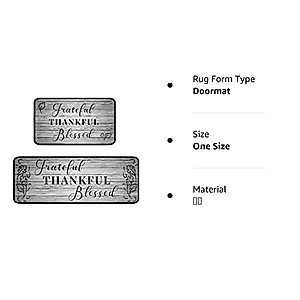 Grateful Thankful Blessed Kitchen Rugs Set of 2 Grey Non-Slip Kitchen Rug and Mat Cushioned Comfort Kitchen Standing Rug for Kitchen Floor Farmhouse Thanksgiving Decor 17"x47"+17"x30"