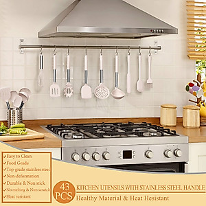 Silicone Cooking Utensil Set, Umite Chef 43 PCS Heat Resistant Kitchen Utensil Gadgets Set-Stainless Steel Handle- Kitchen Spatula Tools for Nonstick Cookware, Pots and Pans Accessories (Khaki)