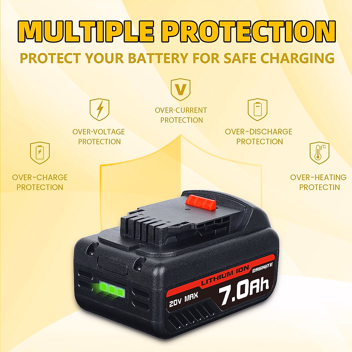 DASNITE 2Pack 7.0Ah 20Volt DCB200 Li-ion Batteries Replacement for Dewalt 20V Battery and DCB112 Charger Compatible with Dewalt 20V Max Cordless Tools DCB204 DCB206 DCB201 DCB207 DCD/DCF/DCG Series