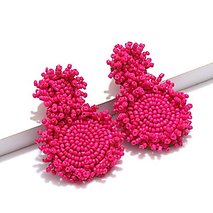 GLBCC Statement Drop Earrings for Women - Bohemian Beaded Round Dangle Earrings Idea Birthday Gifts for Mom Wife Friend (hot pink)