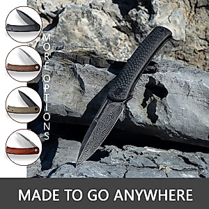 CIVIVI Cetos Folding Knife, 3.48-in Damascus Blade Spear Point with Twill Carbon Fiber Scale Flipper Knife Frame Lock, Pocket EDC Outdoor Knives for Camping, Hiking, Hunting C21025B-DS1