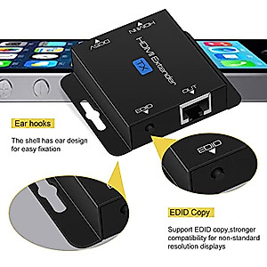 VPFET HDMI Extender Over Single Cat5e/6 HDMI Over Ethernet Up to 200Ft Repeater Balun Transmitter Receiver Power On Cat Support Full 1080p 3D HDCP EDID Copy from Displays
