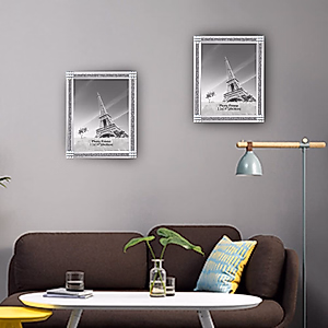 Meetart Sparkle Crystal Silver Glitter Mirror Glass Photo Frame 11x14 inch Mate to 8x10 inch 2 Piece Pack