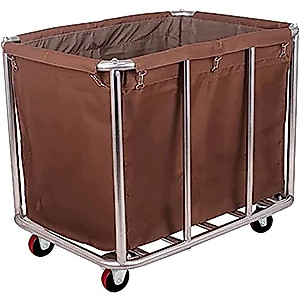 Commercial Laundry Cart on Wheels, 11.35 Bushels Large Laundry Roller with Removable Waterproof Canvas Lined Basket, Heavy Duty Stainless Steel Laundry Basket for Hotels and Hospitals