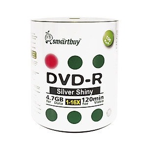 Smartbuy 100-disc 4.7GB/120min 16x DVD-R Shiny Silver Blank Media Record Disc + Black Permanent Marker