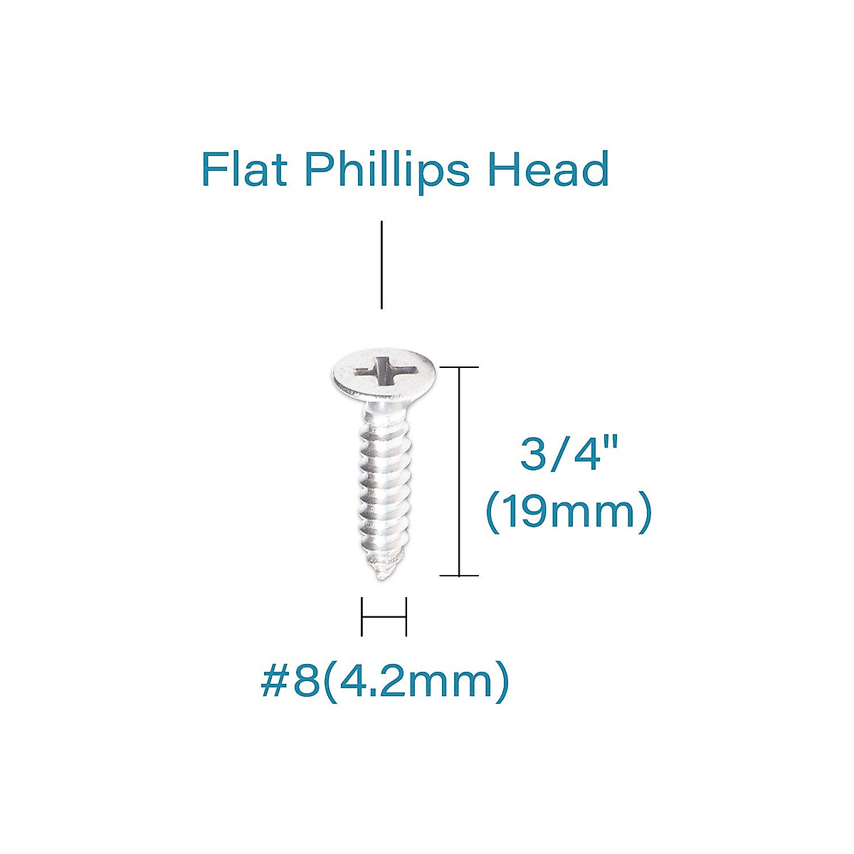 #8 x 3/4" Stainless Flat Head Phillips Wood Screws (50pcs) 18/8 Stainless Steel 304 Countersunk Self Tapping Screw | by IMSCREWS