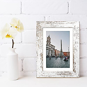 Capcillin 5x7 Picture Frame Wood Patten Distressed White Set of 2, Each Frame with Mat,Display 5x7 Picture Without mat or 4x6 Photos with Mat Wall Decor Table Top(CP001-MD5x7RW)