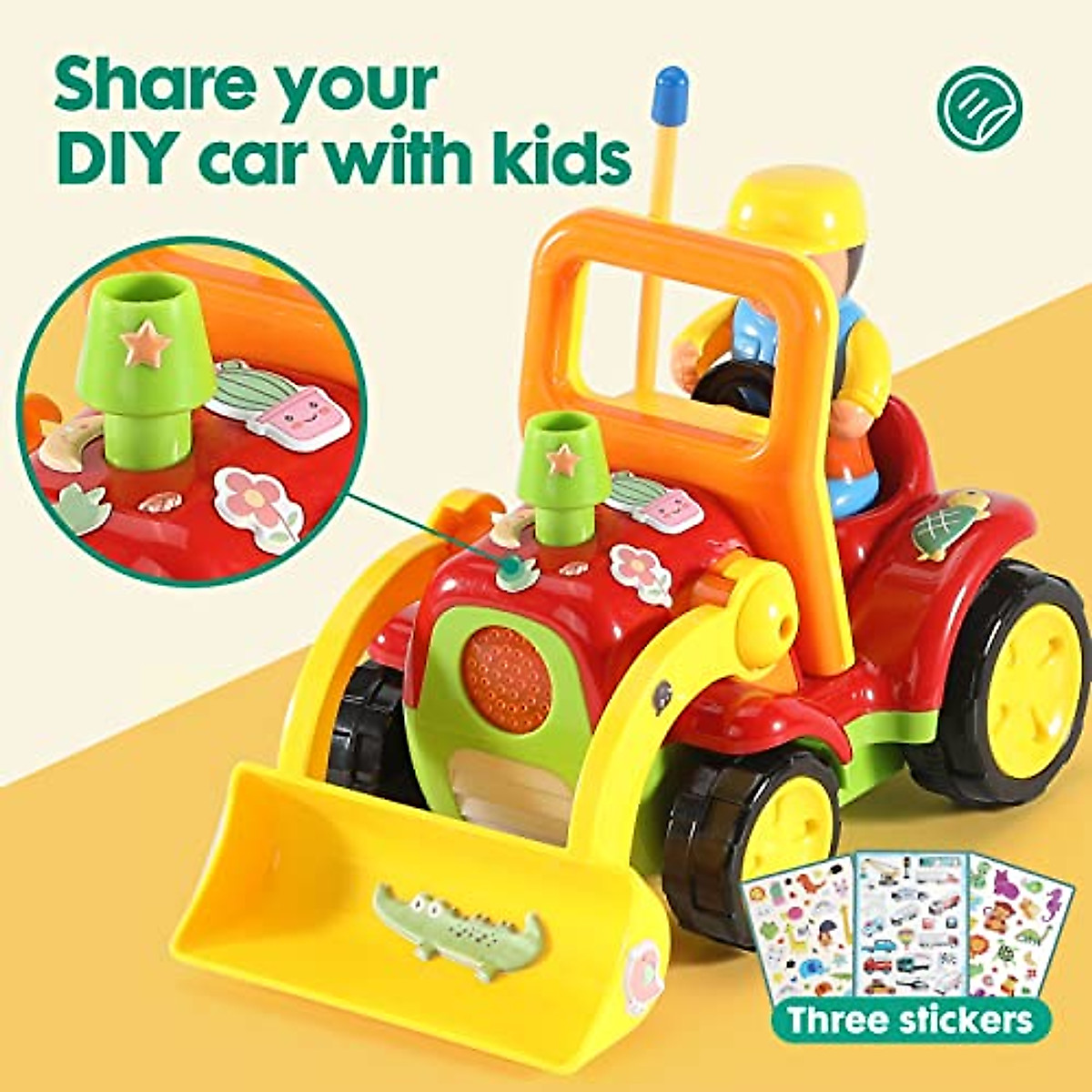 LOVE LIFE Cartoon RC Construction Car with Lights and Music Electric Radio Control Toy Remote Control Car for Babies Kids Toddlers Boys Girls