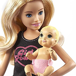 Barbie Skipper Babysitters Inc Doll & Accessories Set with Blonde Doll in 'Girl Power' Top, Baby Doll & 4 Themed Pieces