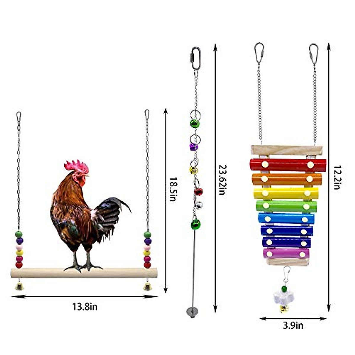EBaokuup 3PCS Chicken Toys for Coop Accessories, Chicken Xylophone Toy, Suspensible Wooden Chicken Toys for Hens Chicken Stand Toy, Chicken Vegetable Hanging Feeder Chicken Veggies Skewer Fruit Holder