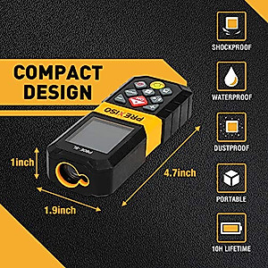 PREXISO Laser Measure, 265Ft Rechargeable Laser Distance Meter with Multi-Measurement Units M/in/Ft, Backlit LCD 4 Line Display, and Pythagorean, Distance, Area, Volume Modes