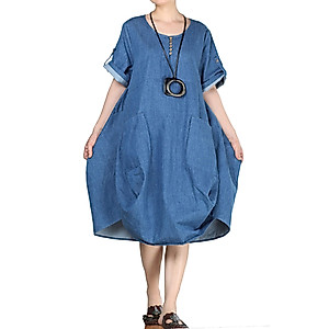 Minibee Women's Ruffle Oversize Casual Midi Dresses with Pockets (3XL, Denim Blue)