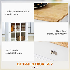 HOMCOM 27" Rolling Kitchen Island Cart with Drawer and Glass Door Cabinet, Kitchen Trolley with Adjustable Shelf and Towel Rack, White