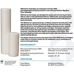 Pentair Pentek DGD-7525-20 Big Blue Sediment Water Filter, 20-Inch, Whole House Heavy Duty Dual-Gradient Density Spun Polypropylene Replacement Filter Cartridge, 20" x 4.5", 25 Micron