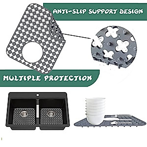 Kitchen Sink Silicone Protector Mat: 2 PCS Sink Mats for Rear Drain Hole, Folding Non-slip Support Grid Sink Mat for Bottom of Stainless Steel Porcelain Sink Protectors Mat 13.8'' x 11.8''