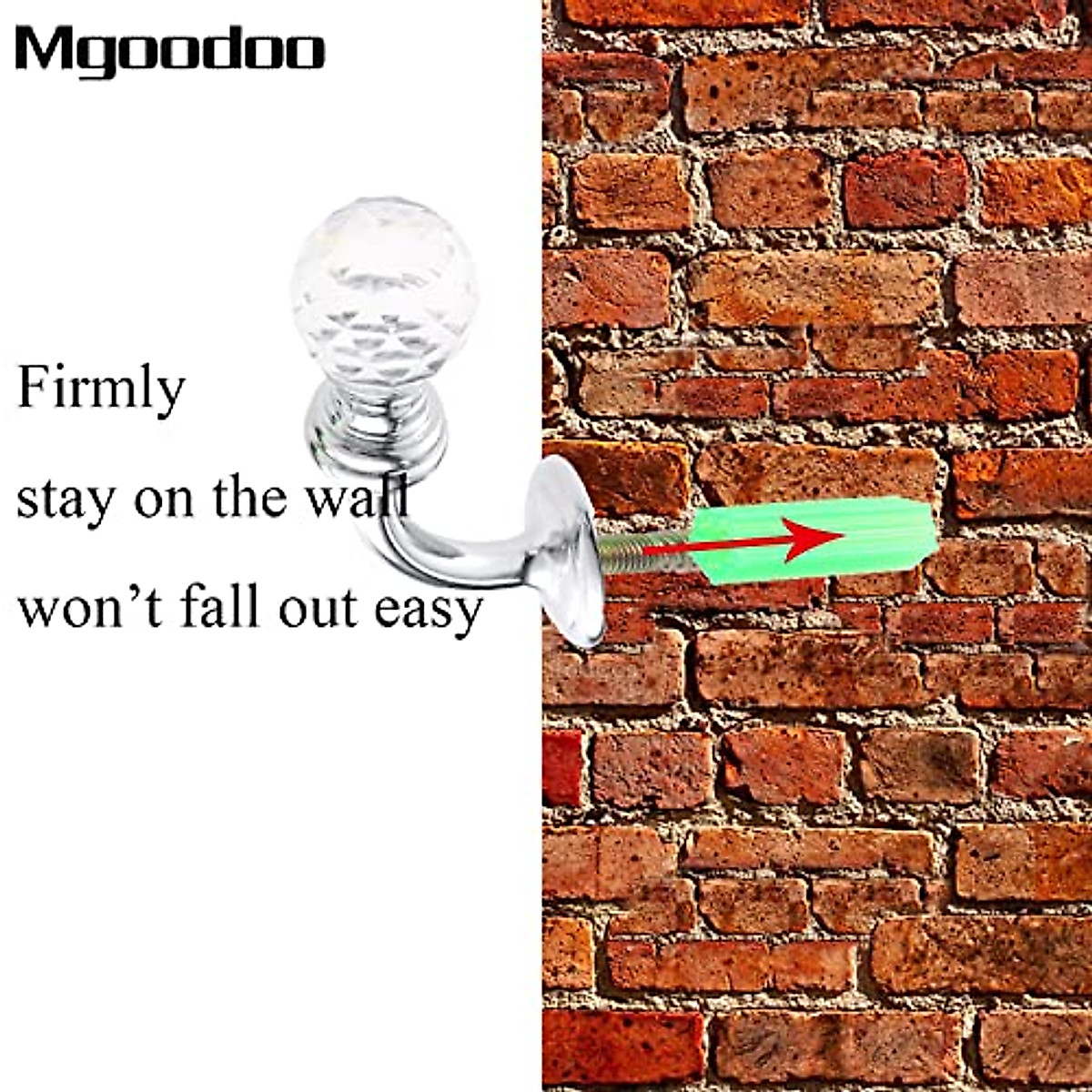 Mgoodoo 5pcs Crystal Hooks, 2.87x1.46inch Round Crystal Wall Coat Hat Hanger Holder Wall Mounted Curtain Holdbacks Tassel Towel Hanger(Sliver)