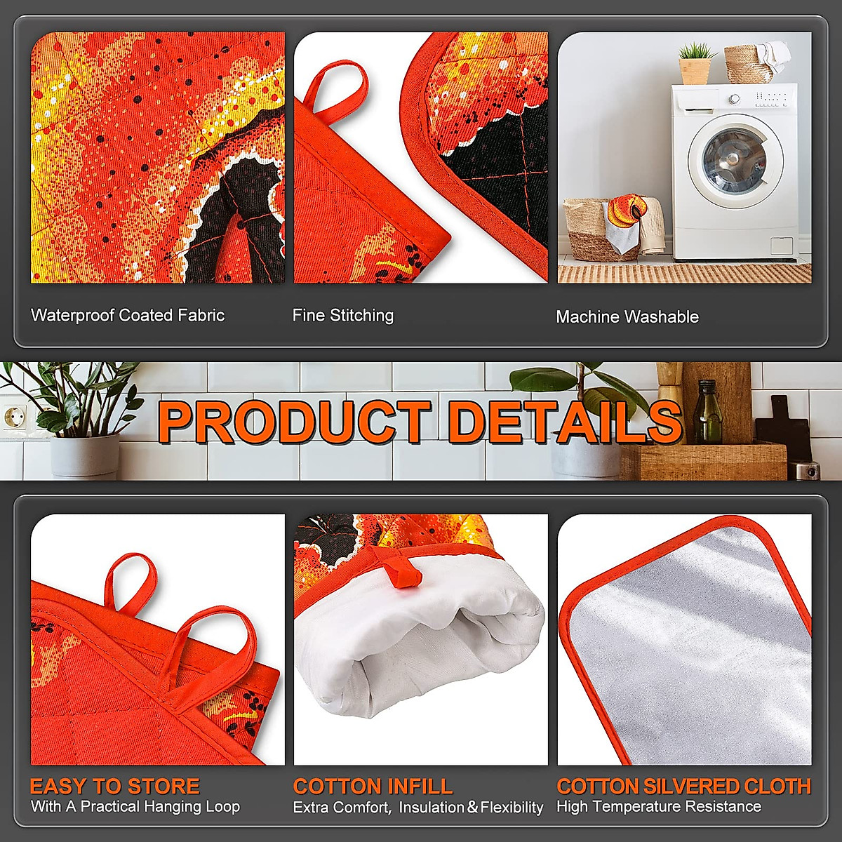 4 Pcs Lobster Claw Oven Mitts and Pot Holders Quilted Cotton Lining Design Heat Resistant Oven Gloves Set with Poth Holder Microwave Gloves Safe for Baking Cooking Barbecue