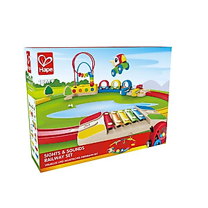 Hape E3815 Rainbow Sights & Sounds Toddler Wooden Railway, Multicolor