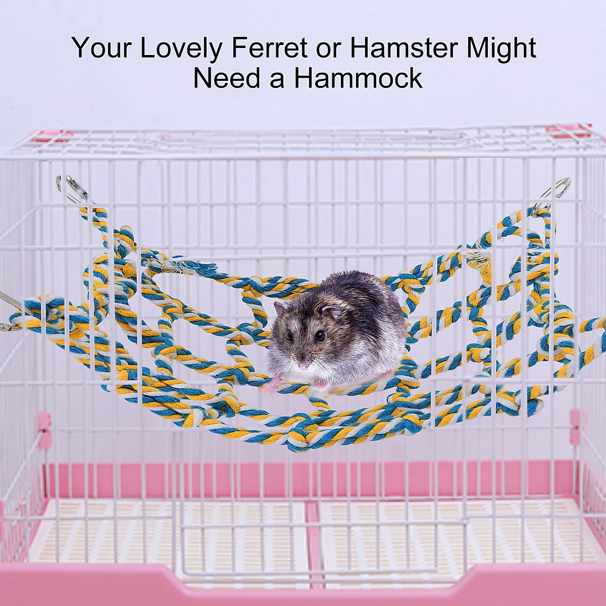 Yihihi Pet Climbing Rope Net, Bird Climbing Rope Ladder, Sturdy Rope Bridge, Ferret Cotton Rope Net, Rat Hanging Bed Hammock Swing Ladder, Eco-Friendly 100% Organic Cotton Small Animal Habitat Decor.