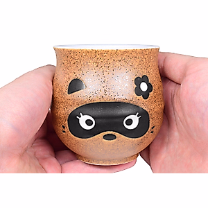 Mino Ware Traditional Japanese Yunomi Tea Cups, Boy & Girl Tanuki Japanese Racoon Dog Design for Green Tea, Matcha Tea