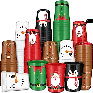 Umigy 100 Pcs Plastic Christmas Party Cups 12 oz Reusable Xmas Santa Elf Drinking Cups Disposables Merry Christmas Coffee Cups for Coffee Hot Chocolate Beer Ice Cream Christmas Party Supplies