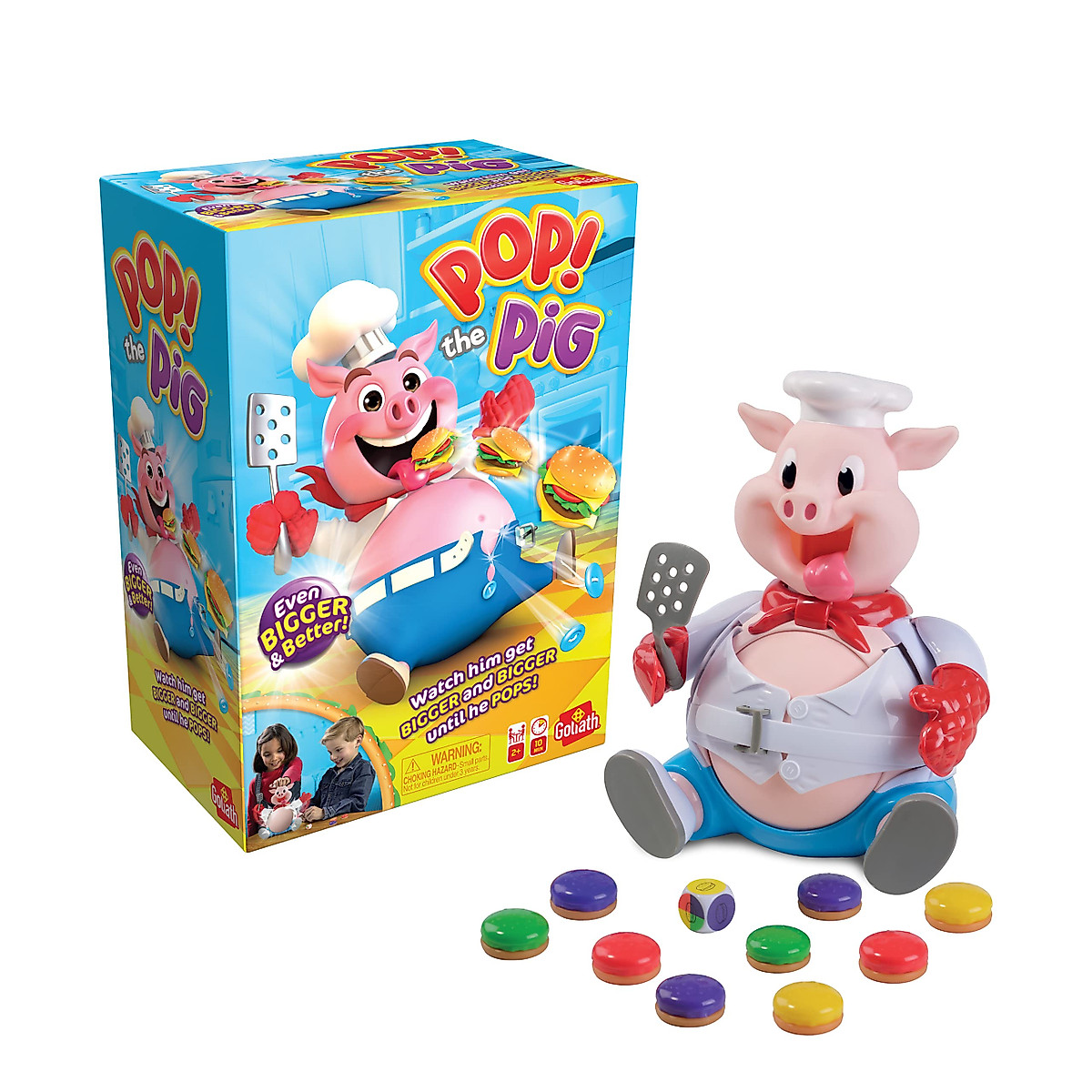 Goliath Pop The Pig - Bigger & Better - Belly-Busting Fun as You Feed Him Burgers and Watch His Belly Grow, Multi Color