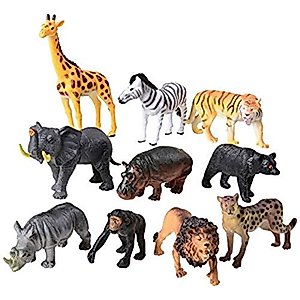 Constructive Playthings Set of 10 Vinyl Jungle Animals Accurately Scaled and Colored with a 4 1/2" T. Giraffe for Ages 3 Years and Up