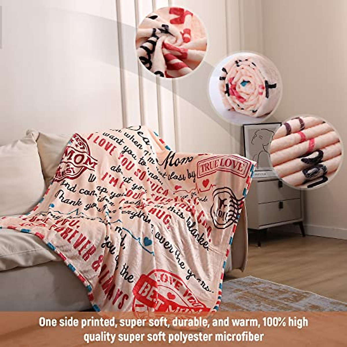 DANUBEE Gifts for Mom Blanket, Mothers Day I Love You Mom Gifts from Daughter or Son for Mother, Mom Birthday Gifts Unique, Best Mom Ever Gifts, Happy Birthday Mum Gift Ideas, Throw Blanket 50" x 60"