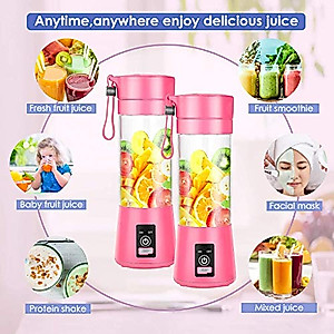 Portable Blender, Personal Mini Blender with 380ML for Smoothies and Shakes, USB Rechargeable Blender for Home, Kitchen, Office, Travel, Gym, Picnic (PINK)