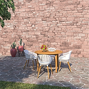 Urban Elements Nature 5-Piece Wood Patio Furniture Set | Teak Finish 100% FSC Eucalyptus | Backyard, Outside Table and Chairs, Round Outdoor Dining Set for 4, Patio Dining Set for 4 (White)