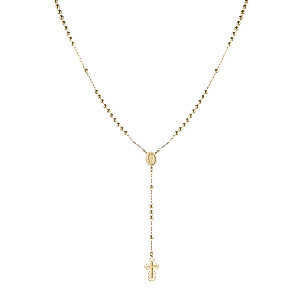 HZMAN Dainty Rosary necklace for Women Long Gold Plated Brass Lariat Y Cross necklace Jewelry Gift
