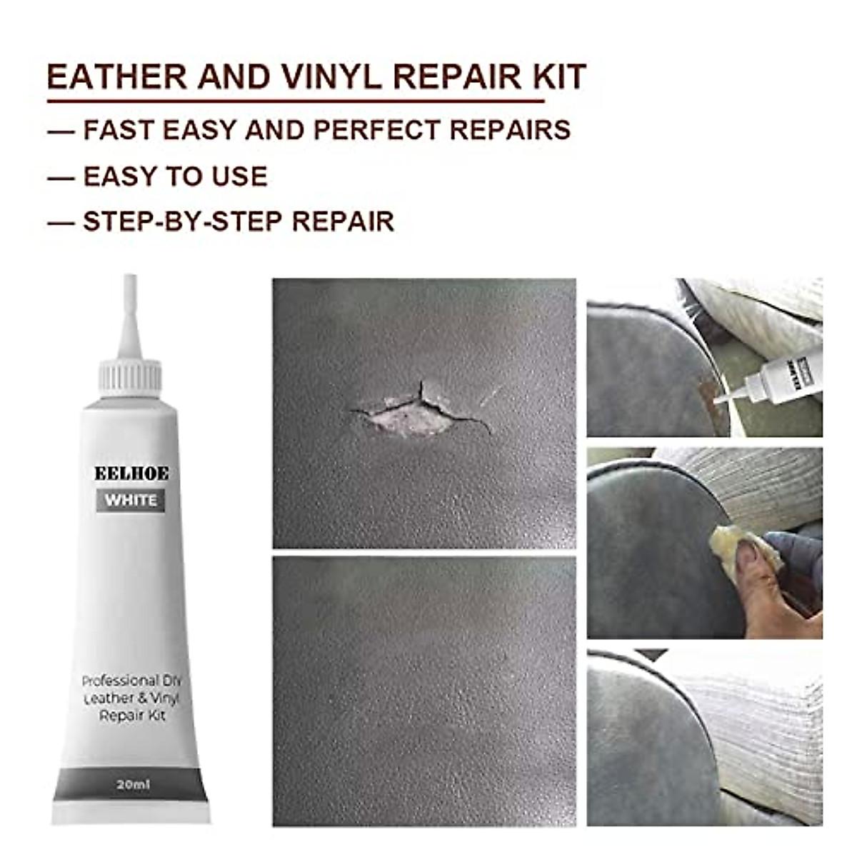 Leather Repair Kit 20ML Leather Vinyl Restoration Paint Gel Leather Recoloring Balm Renew Restore Repair Tool for Auto Car Seat Sofa Jacket Furniture