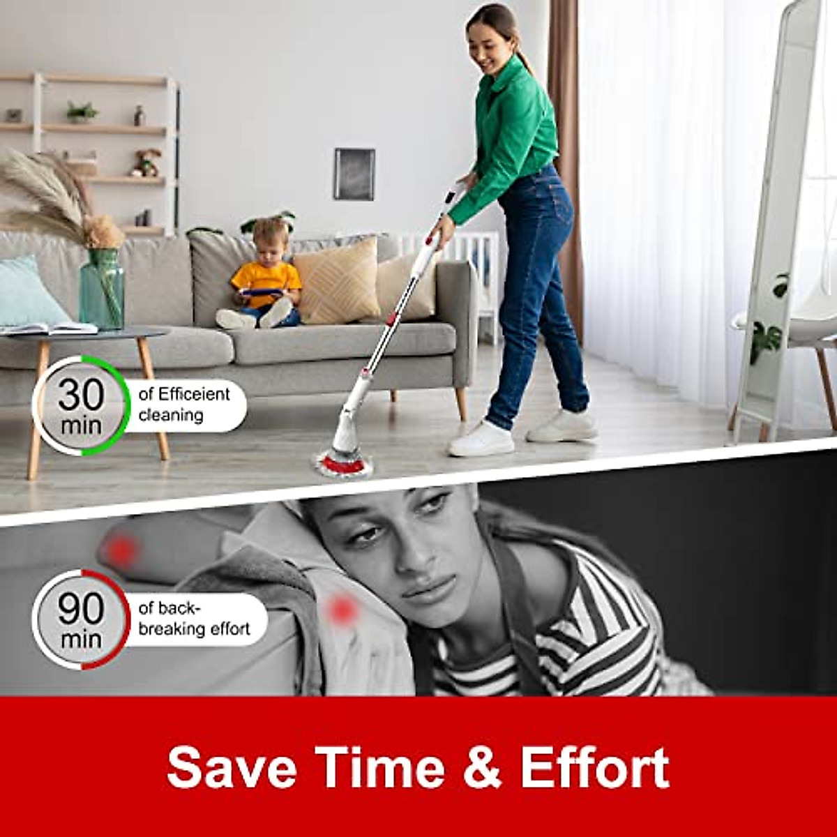 iMMDOKIN Electric Spin Scrubber, Cordless Shower Scrubber with 6 Replaceable Brush Heads and Adjustable Extension Handle,Household Electric Power Cleaning Brush for Bathroom Grout Tub Tile Floor Wall