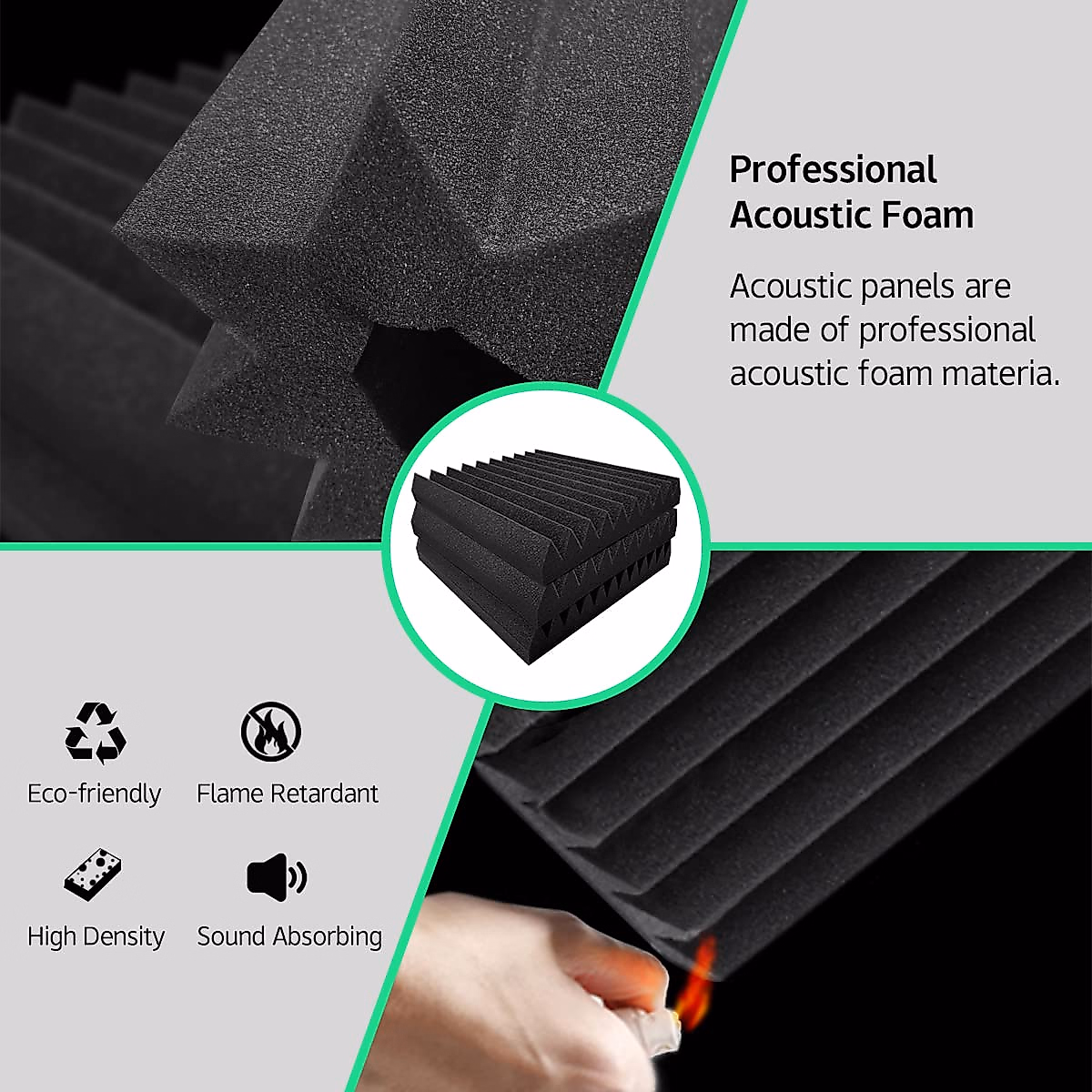 Acoustic Panels with Self-Adhesive 12 Pack Sound Proof Foam Panels for Walls 12"X 12"X 2" High Density Soundproof Wall Panels for Home Office Recording Studio Wall Ceiling to Absorbing Noise