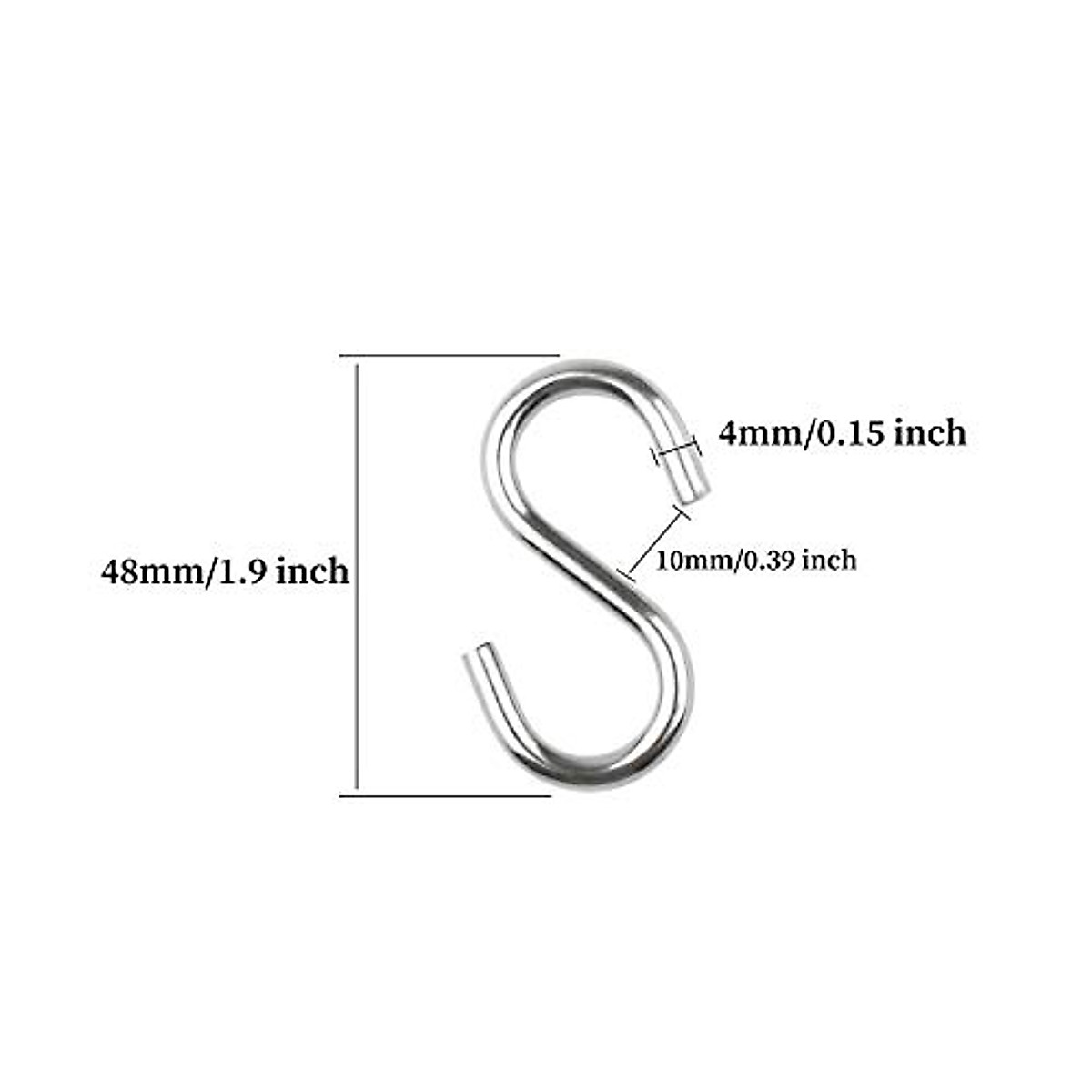 Hamineler 28 Pack 1.9 Inch Long 4mm Thickness 304 Stainless Steel S Shaped Hooks S Metal Hooks for Kitchen Spoon Pot,Work Shop, Bathroom, Garden Multiple