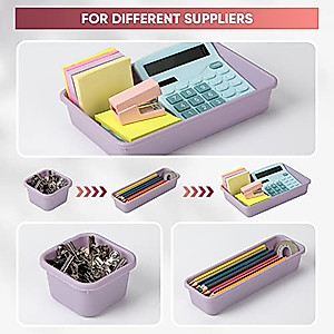 Purpeak 32 Pcs Desk Drawer Organizer Office Organization Tray Versatile Vanity Organizer with Nonslip Pads Makeup Organizer for Divider Drawer Storage Box Container for Kitchen Bedroom (Purple)