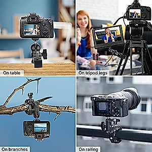 R094 Super Clamp Multi-Functional Camera C Clamp Mount, 1/4" Ball Head Monitor Mount 3/8" Hole Adjustable Video Shooting, Mobile Clamp for Gopro Action INSTA360 Cam, Vlog Cam Selfie Live Streaming