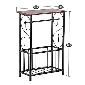 WEI WEI GLOBAL Toilet Paper Holder and Magazine Rack Side Table, Bathroom Storage Table Stand Shelf with Wooden Top and Metal Frame, Brown