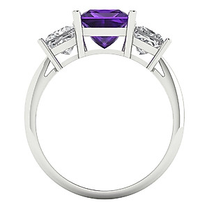 Clara Pucci 3.0 ct Princess Cut 3 Stone Solitaire Natural Amethyst gemstone Designer Anniversary Bridal Engagement Ring 14k White Gold