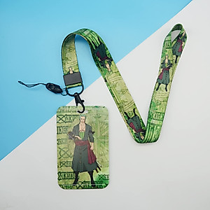 2 Pcs Piece Anime Cute Badge Card Holder with Lanyard, ID Credit Card Holder Purse Pouch with Lanyard Card Case Neck Pouch Wallet Durable Card Holder with Lanyards for Students Teens