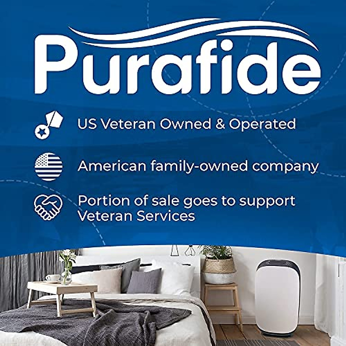 Purafide XP360 Veteran Owned Air Purifier covers 2200 Sq Ft. with 2-Year H13 HEPA, 6-stage filtration capturing Smoke, Odor, Pet Dander, Dust in Home, Bedroom, Living Room & Offices - White