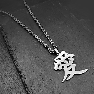 Love Kanji Necklace Japanese for Men Women 愛 Stainless Steel Chinese Character Pendant Good Luck Chain Gaara Necklaces (Love kanji 1)