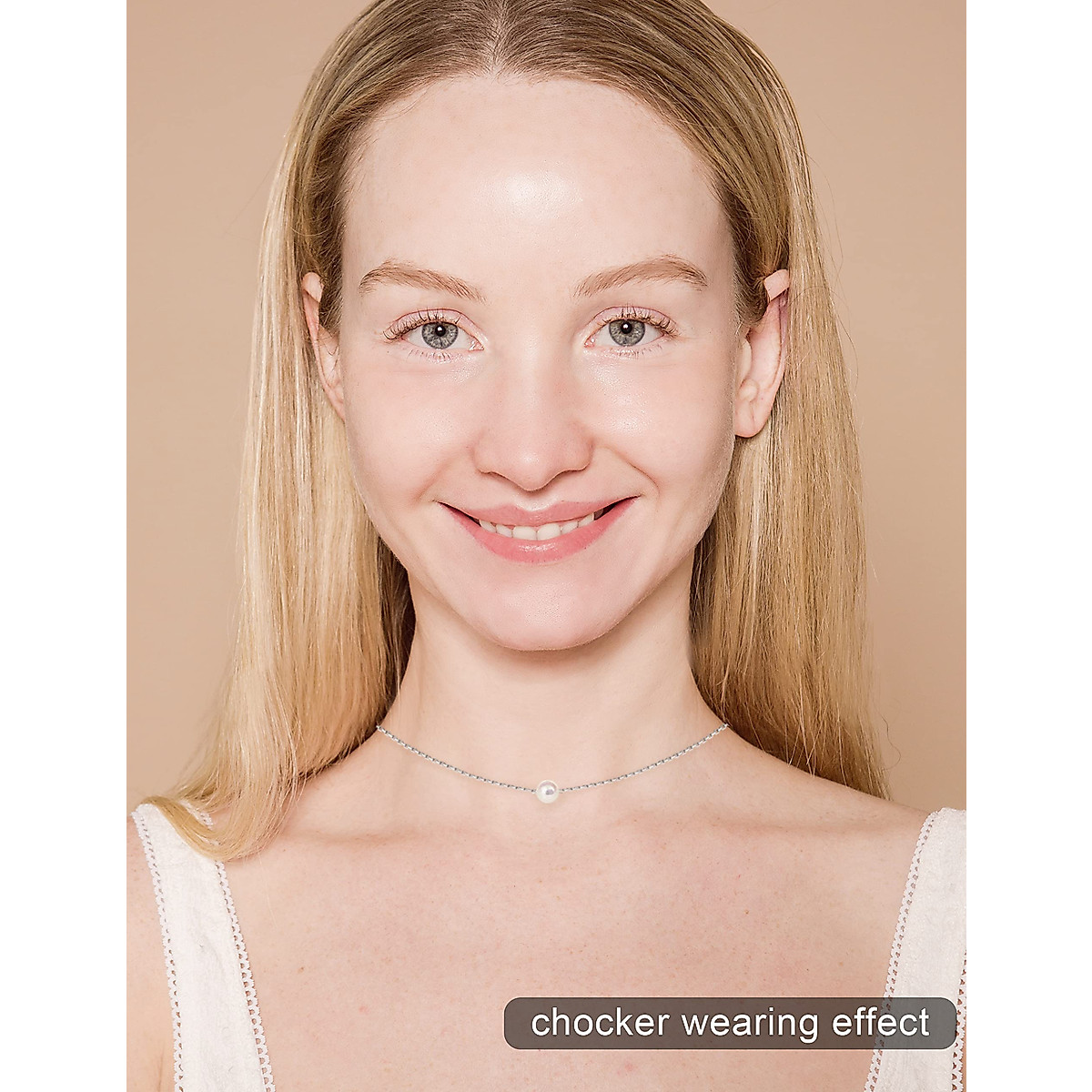 LUCKMORA Single Pearl Necklace for Women 925 Sterling Silver Freshwater Cultured 6.5mm - 7mm Pearls Choker Genuine Floating Pearls Necklaces Real Round White