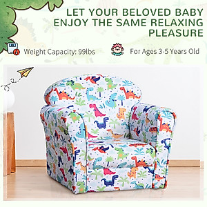 Qaba Kid's Sofa Chair with Dinosaur Design and Thick Padding, Flannel-Covered Toddler Armchair for Bedroom, Playroom