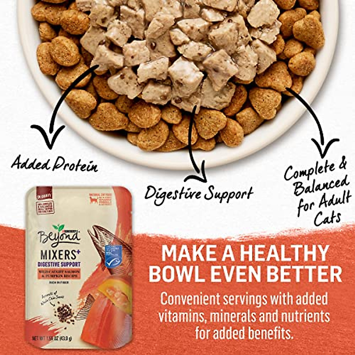 Purina Beyond Natural Cat Food Complement, Mixers+ Digestive Support Wild Salmon & Pumpkin Recipe - (16) 1.55 oz. Pouches