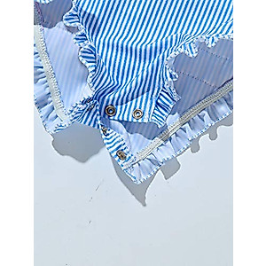 Yeeye Baby Girls Long Sleeve Printed One Piece Swimsuit UPF50+ Sun Protection Rashguard Shirt with Zipper Blue,White 3-6 Months