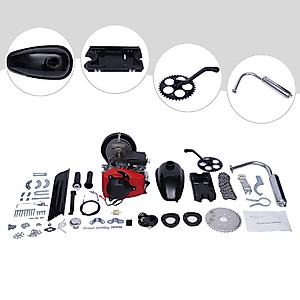 49cc Bicycle Engine Kit Single Cylinder Powerful Pull Start, 4 Stroke Gasoline Electric Bike Engine Scooter Belt Gear, Fit Most 26" Or 28" Bikes with V Frame