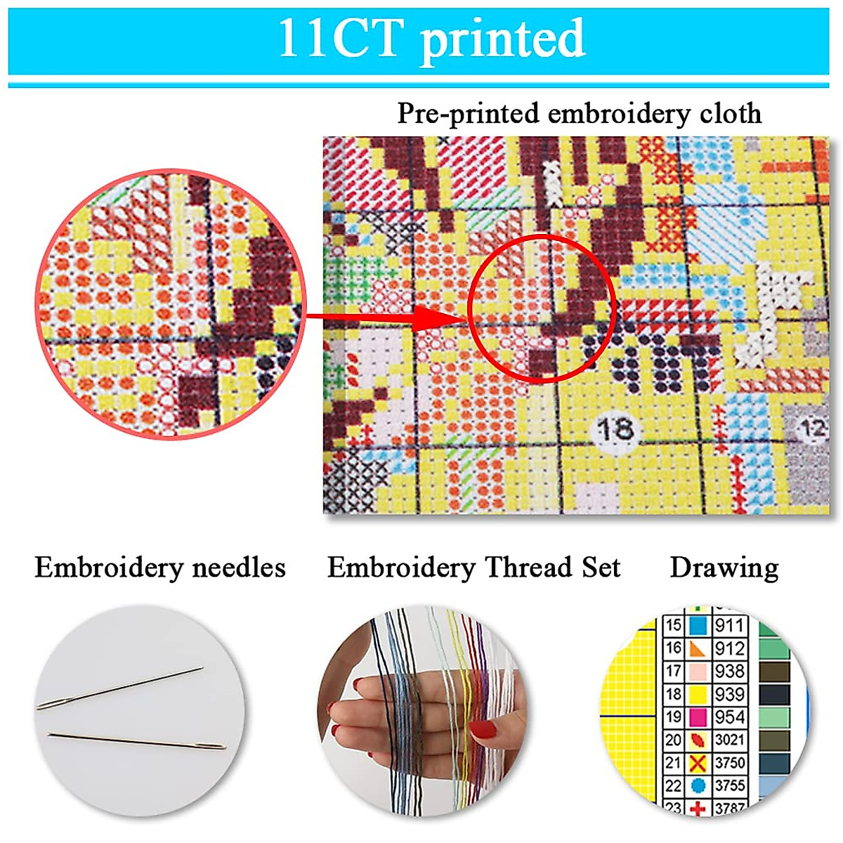 LWZAYS 4 Pack Cross Stitch Kits-Stamped Cross Stitch Kits for Adults Landscape Counted DIY Embroidery Needlepoint Kits Home Decor 12x16inch